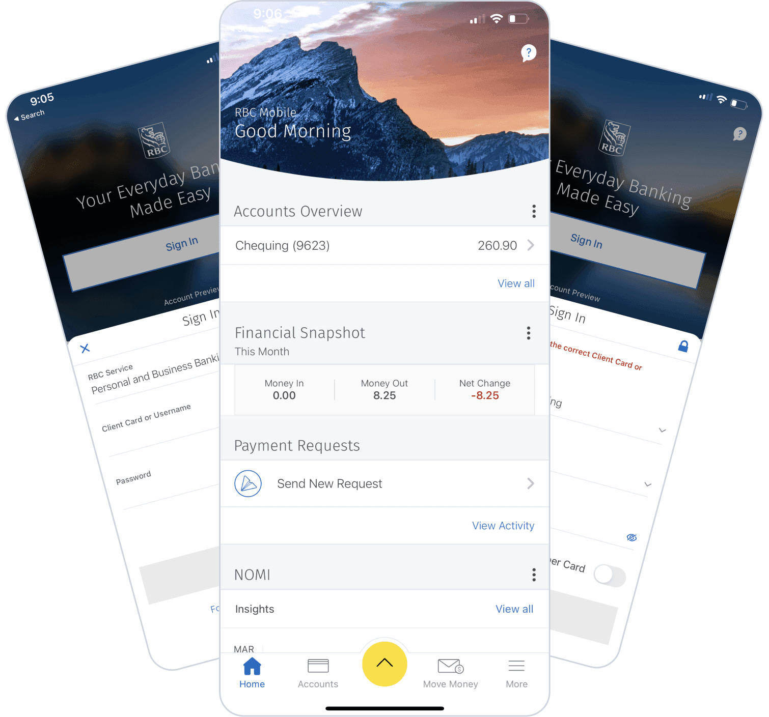 Mobile app screens showing user flow
